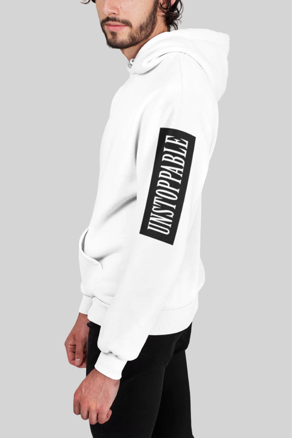 Unstoppable Premium Non Zipper White Hoodie – styched.ae