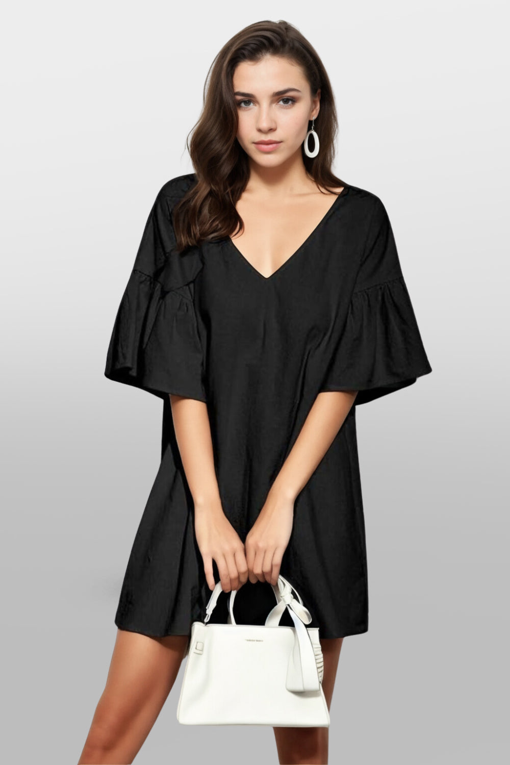 Bell Sleeves V-Neck Mini Dress – styched.ae